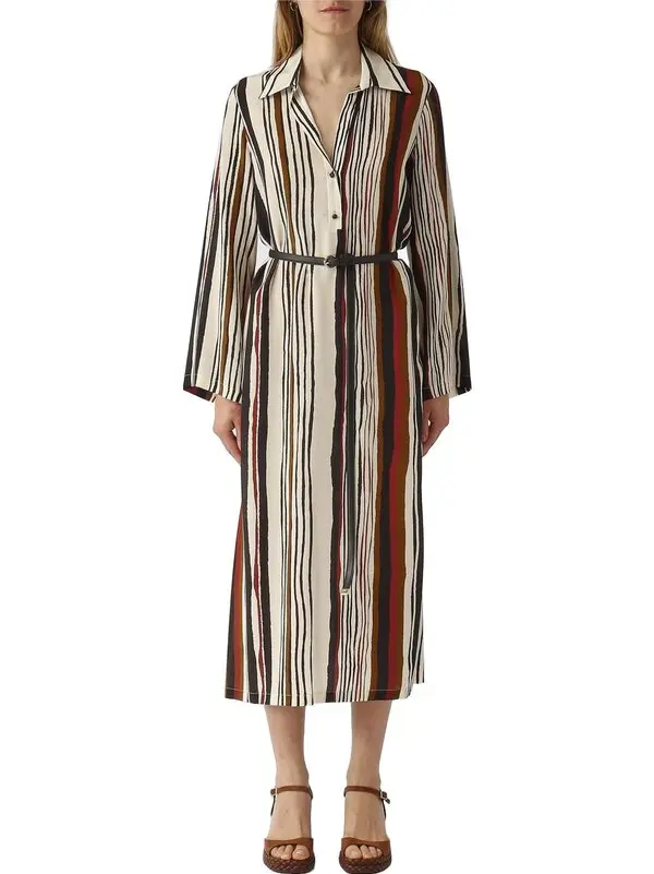 Max Mara Striped Silk Shirt Dress - Cream