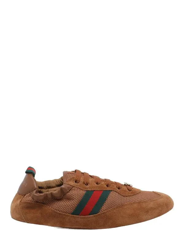 Gucci Suede And Fabric Sneakers With Contrast Piping - Brown