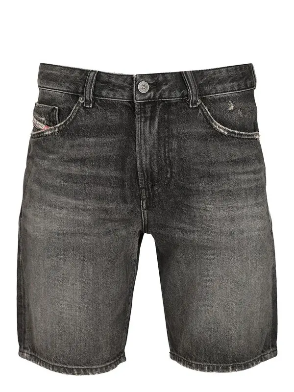 DIESEL® D-fin" Slim Fit Denim Shorts With Eagle Motif - Black