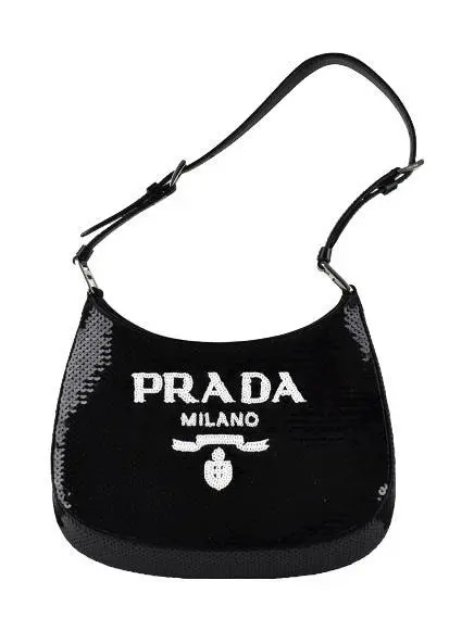 Prada Cleo Sequined Shoulder Bag - Black