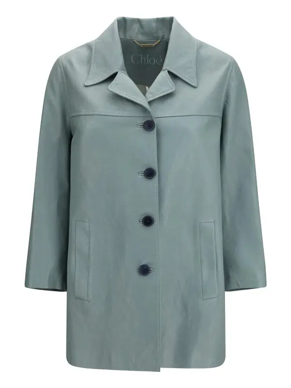 Chloé Long Lambskin Leather Jacket - Blue