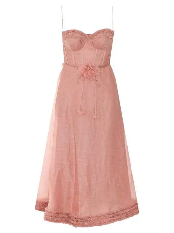 Zimmermann Luna Ruffle Midi Dress - Pink
