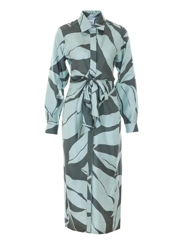 Max Mara Tropical Print Belted Silk Dress - Green