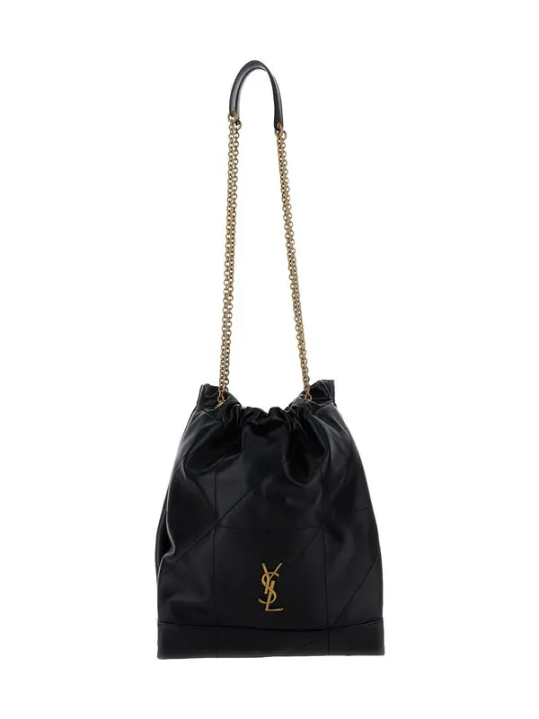 Saint Laurent Jamie 4.3 Pochon" Black Leather Shoulder Bag With Cassandre Plate - Multicolor