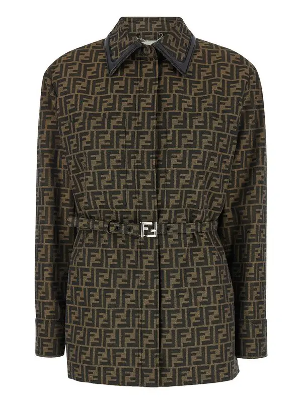 Fendi Brown Ff Motif Cotton Blend Jacket - Multicolor