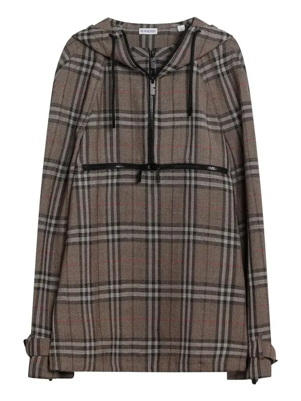 Burberry Silk Blend Check Pattern Half-zip Jacket - Brown