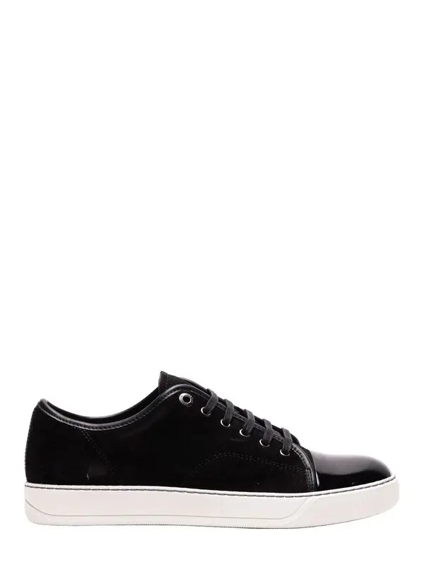 LANVIN Suede And Patent Leather Lace-up Sneakers - Black