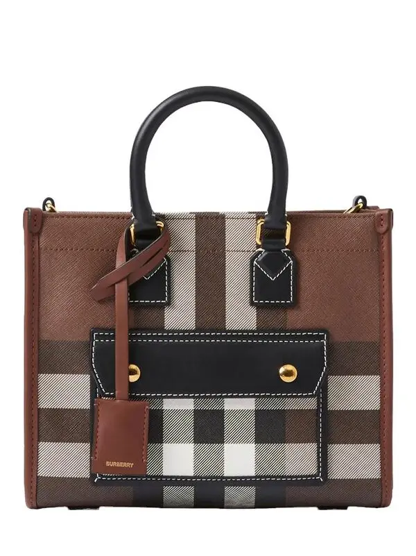 Burberry Check Canvas And Leather Tote Bag - Brown