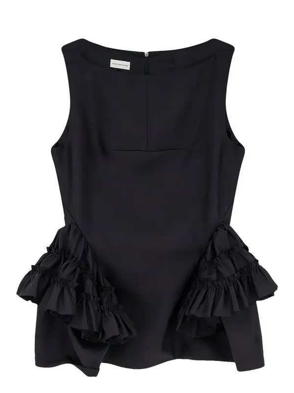 Dries Van Noten Casey Wool And Silk Top - Black