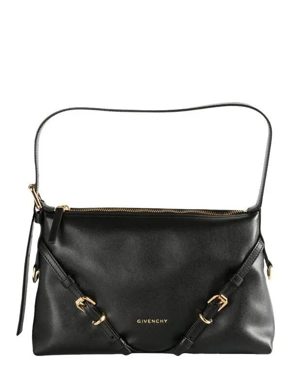 Givenchy Calf Leather Shoulder Bag With Buckle Straps - Black