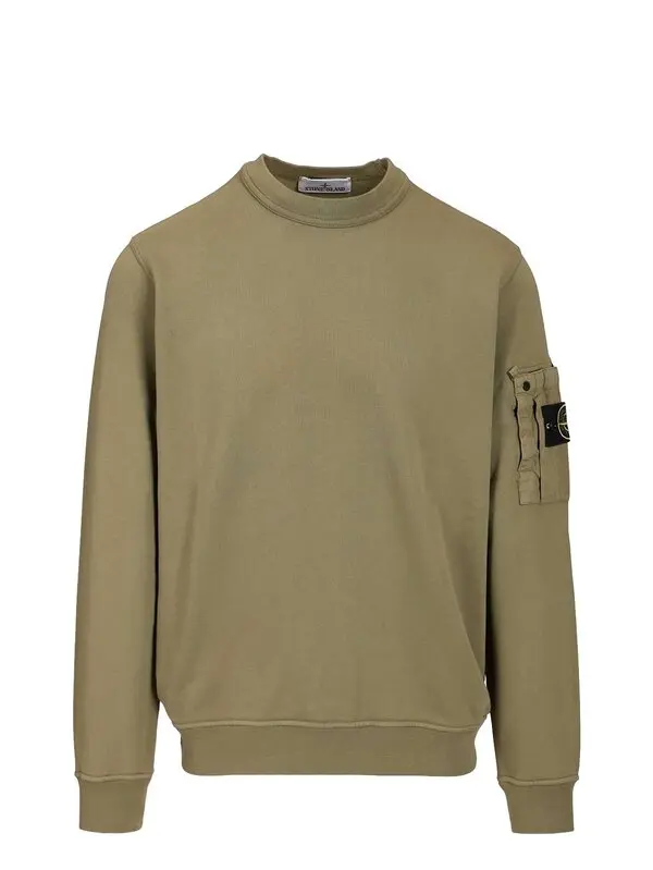 Stone Island Cotton Crewneck Sweatshirt With Sleeve Pocket - Green