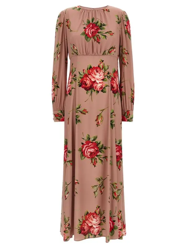 Dolce & Gabbana Bouquet Rose' Floral Print Silk Blend Dress - Pink