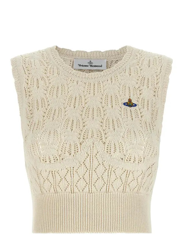 VIVIENNE WESTWOOD Ella Cotton Knit Top With Frost Flower Pattern - Cream