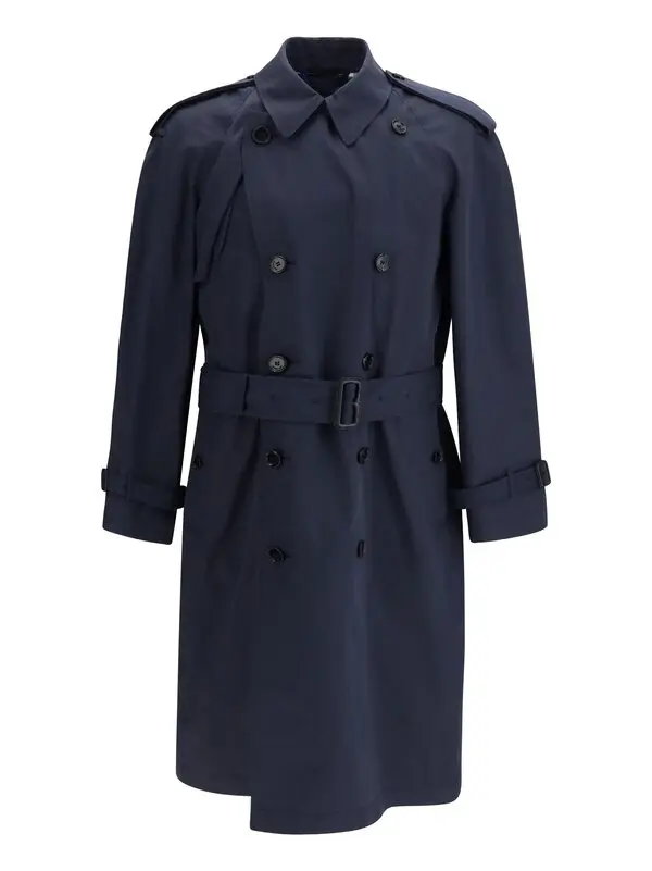 Burberry Highbury Mixed Cotton Trench Coat - Blue