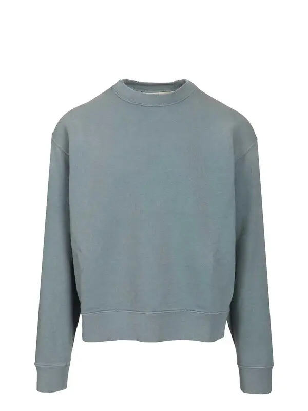GOLDEN GOOSE Boxy Distressed Cotton Fleece Sweatshirt With Logo Patch - Blue