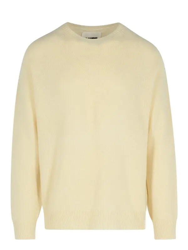 JIL SANDER Virgin Wool Blend Fine Knit Crew Neck Sweater - Cream