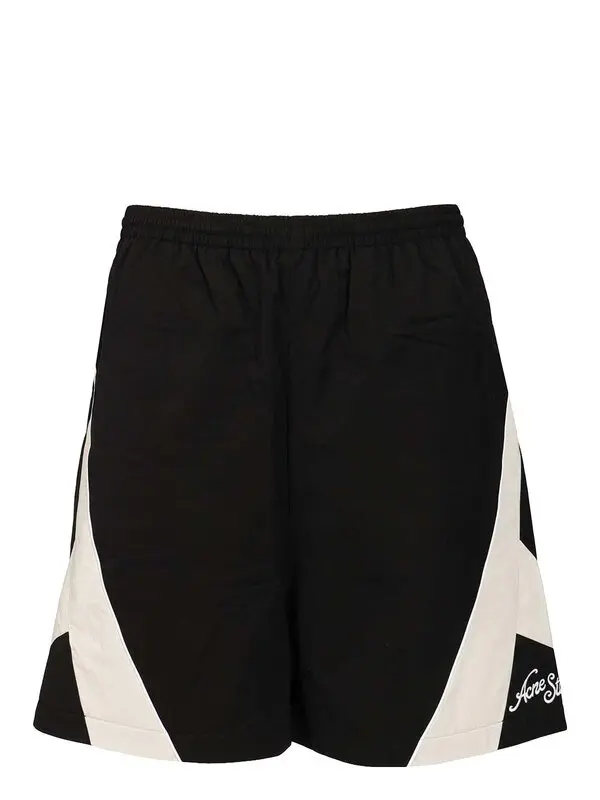 Acne Studios Casual Nylon Shorts With Contrast Trim And Embroidered Logo - Black