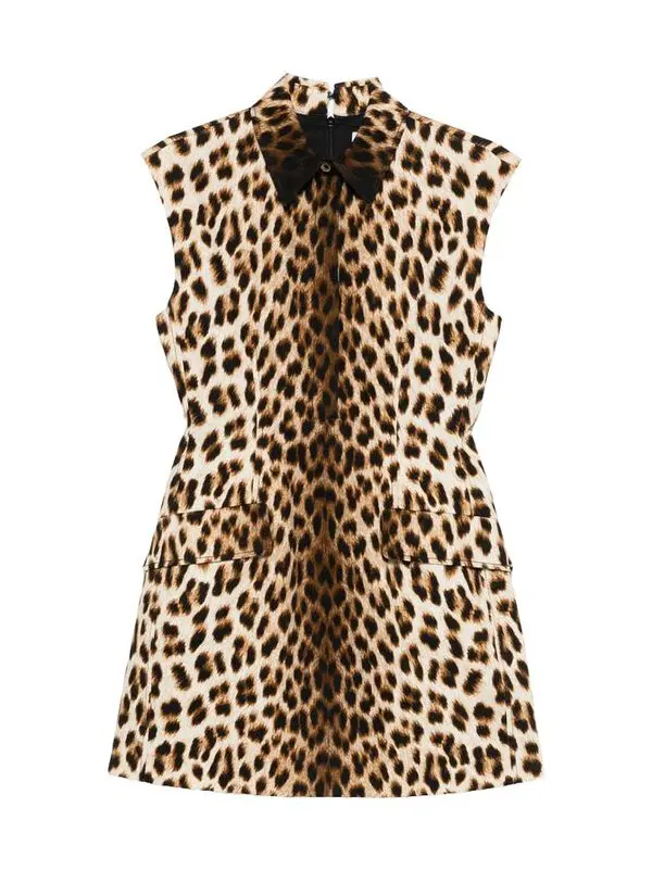 Sportmax Sleeveless Day Dress With Animal Print And Bow Detail - Cream