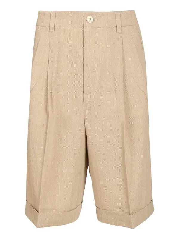 Jacquemus Pleated Linen Blend Bermuda Shorts - Cream