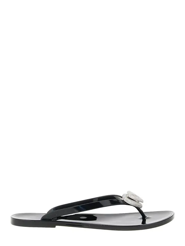 Mach & Mach Embellished Double Heart Thong Sandals - Black