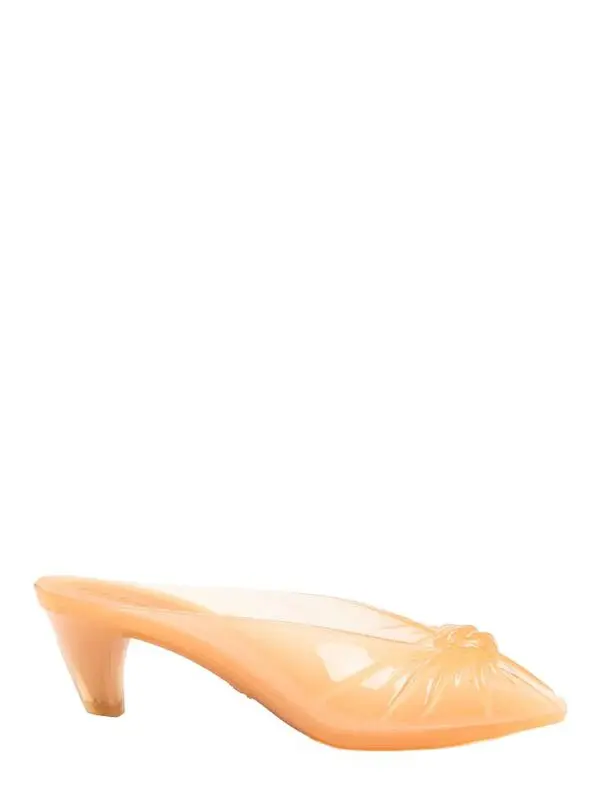Chloé Amber Brown Knot Detail Kitten Heel Mules - White