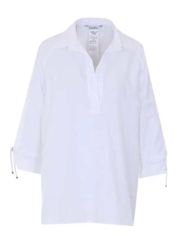 Max Mara Cotton 3/4 Sleeve V-neck Shirt - White