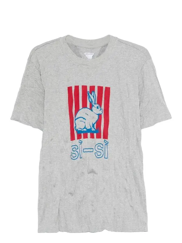 Bottega Veneta Graphic Rabbit-print Crushed Cotton Jersey T-shirt - Gray