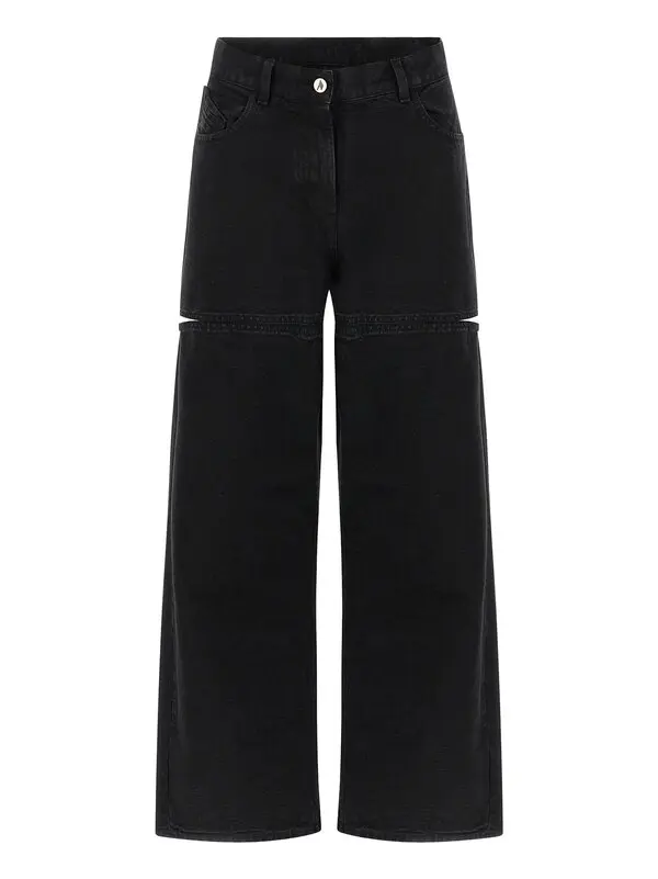 Attico Garment-dyed Cotton Denim Jeans With Cut-out Detail - Black