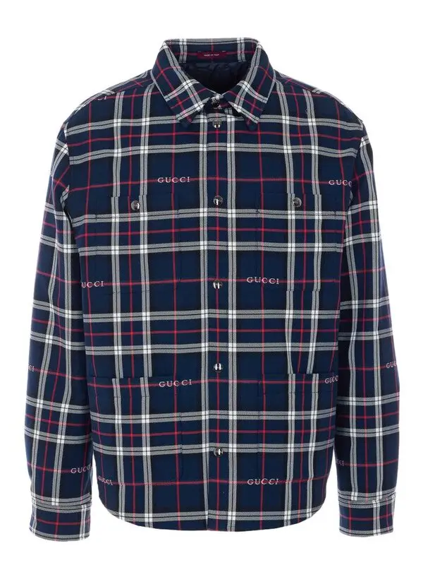 Gucci Logo Tartan Check Padded Jacket - Blue