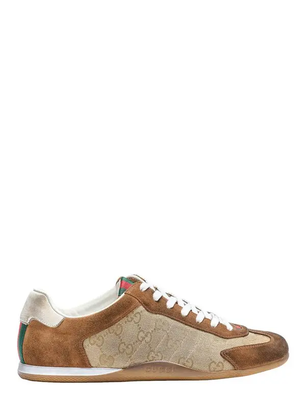 Gucci All Over Logo Print Suede And Rubber Sneakers - Brown