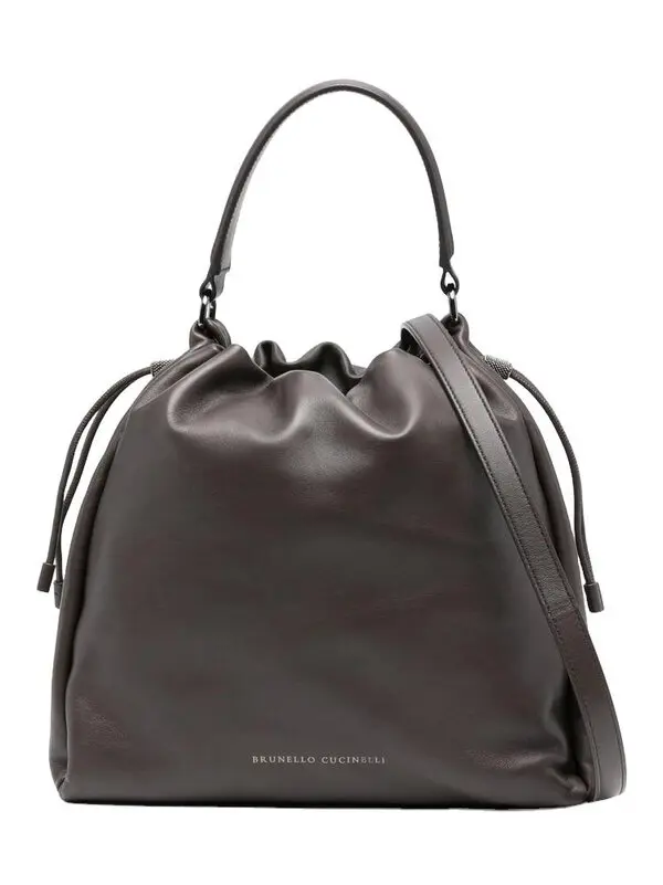 Brunello Cucinelli Calf Leather Bucket Bag - Gray