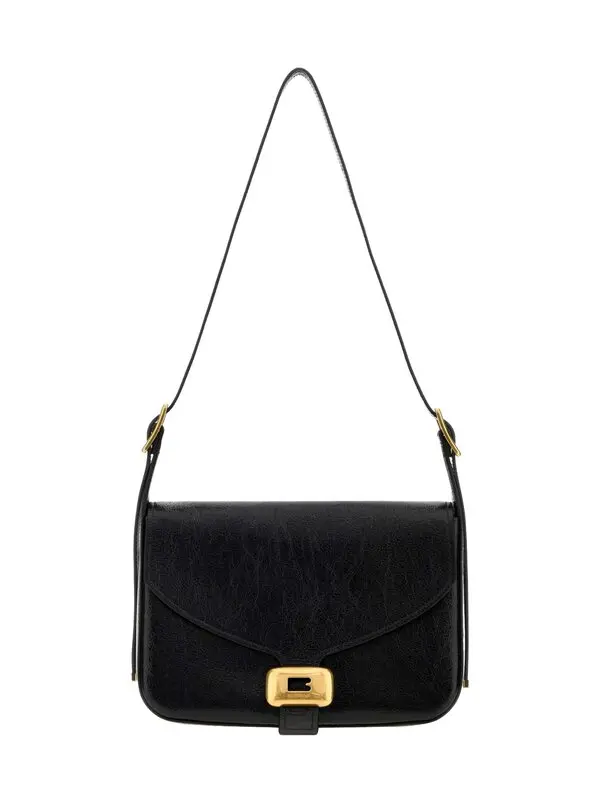 Balenciaga Medium Leather Shoulder Bag With Golden Metal Finishing - Black