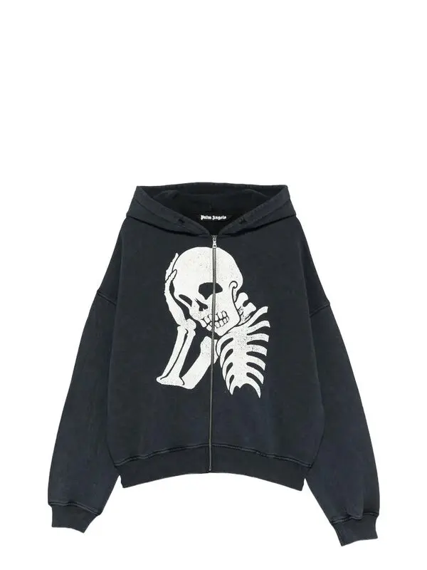 Palm Angels Skeleton Print Zip-up Hoodie - Black