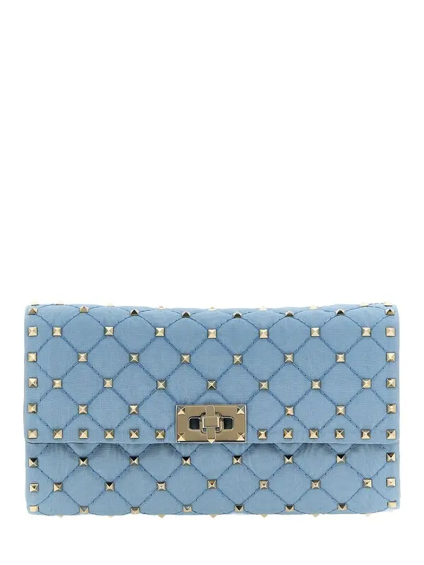 Valentino Garavani Rockstud Spike Quilted Moiré Shoulder Bag - Blue