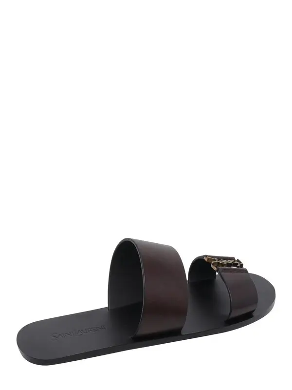 Saint Laurent Embossed Logo Leather Slip-on Sandals - Brown