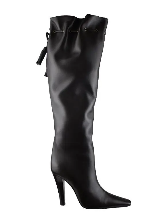 Saint Laurent Gathered Leather Boots - Brown