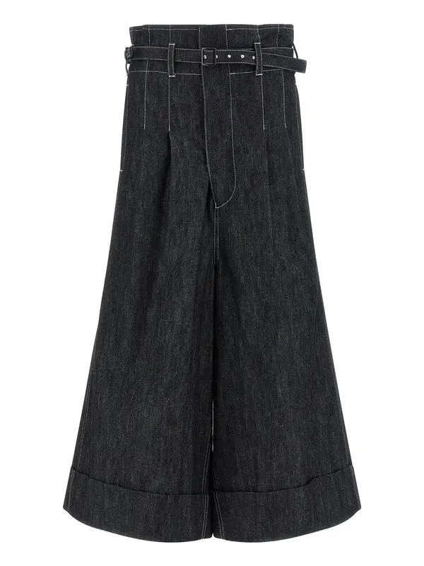 Junya Watanabe High Waist Wide Leg Cropped Jeans - Black