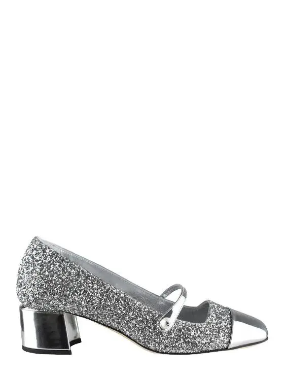JIMMY CHOO Elisa 45 Sequin Square Toe Pumps With Pearl Detail - Silver