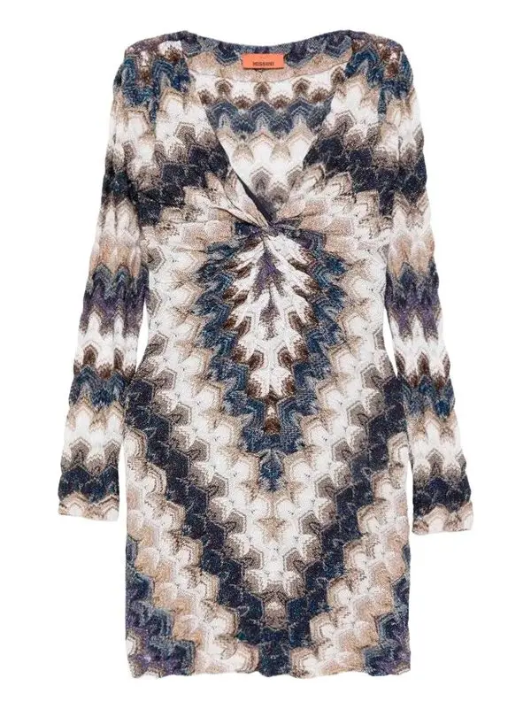 Missoni Long Sleeve Twist Front Zigzag Knit Dress - Multicolor