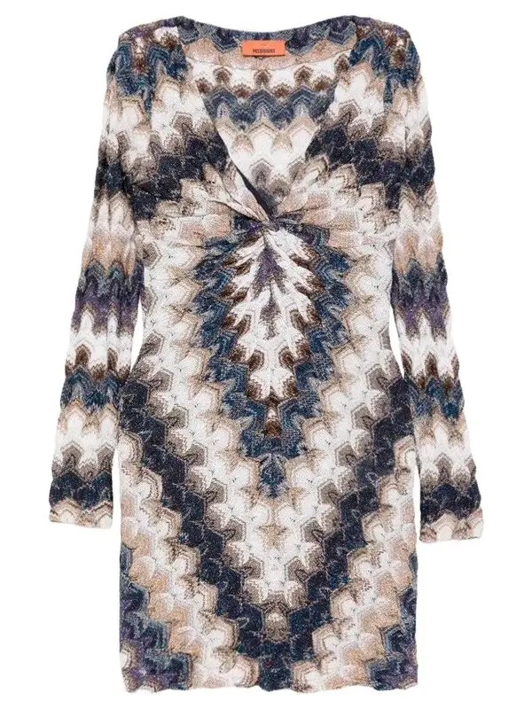 Missoni Long Sleeve Twist Front Zigzag Knit Dress - Multicolor
