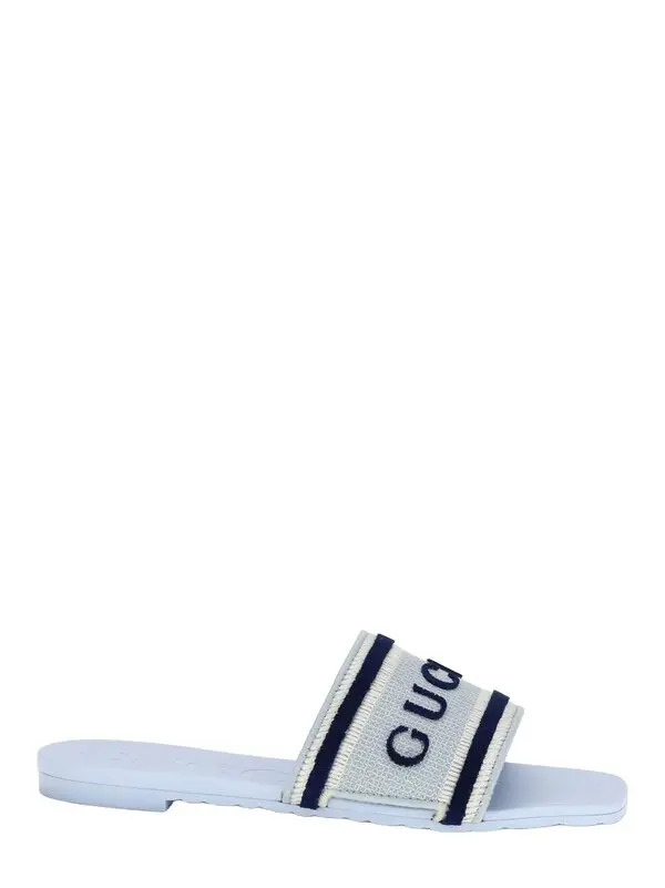 Gucci Embroidered Logo Rubber Slide Sandals - Blue