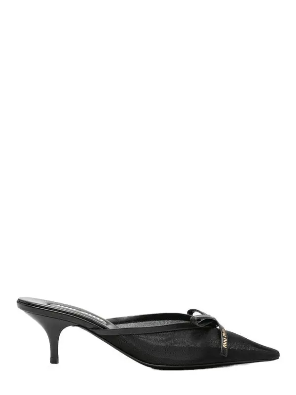 Miu Miu Pointed Toe Bow Detail Mules - Black