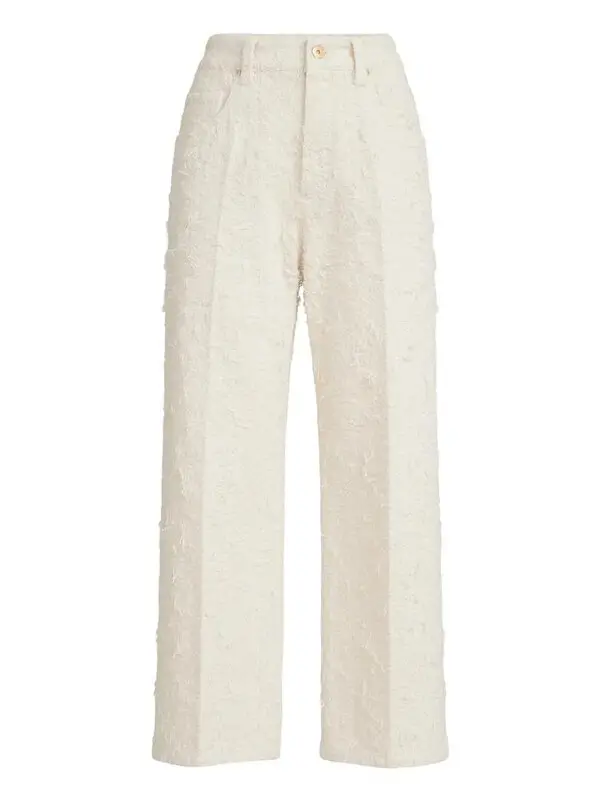 Brunello Cucinelli Ivory Cotton Textured Straight Trousers - Cream