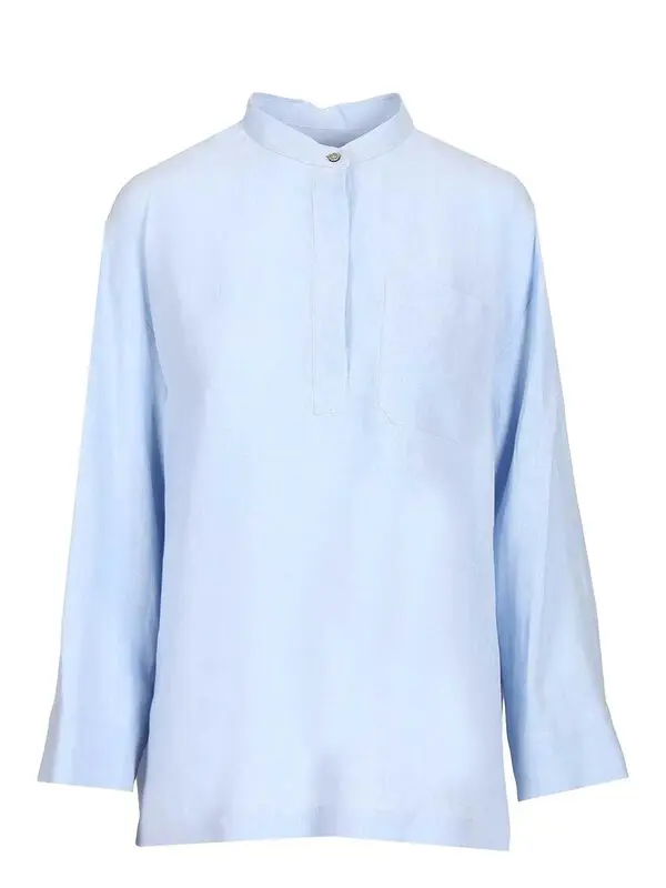 Max Mara Mandarin Collar Linen Shirt - Blue