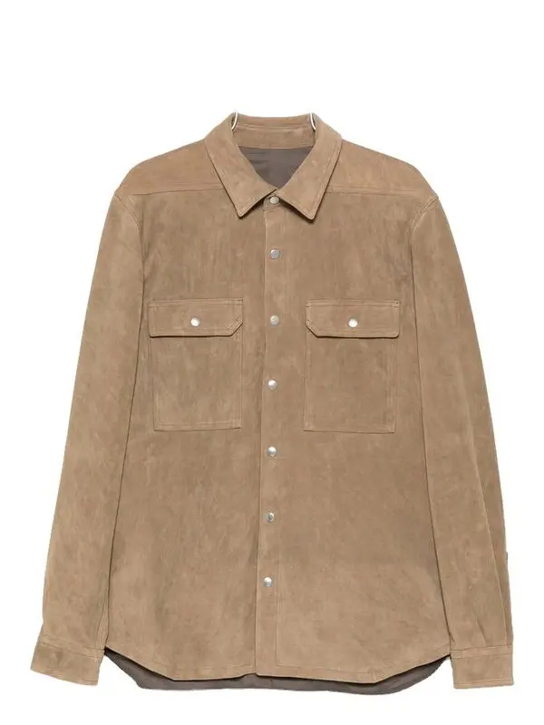 Rick Owens Suede Shirt Jacket With Press-stud Fastening - Brown