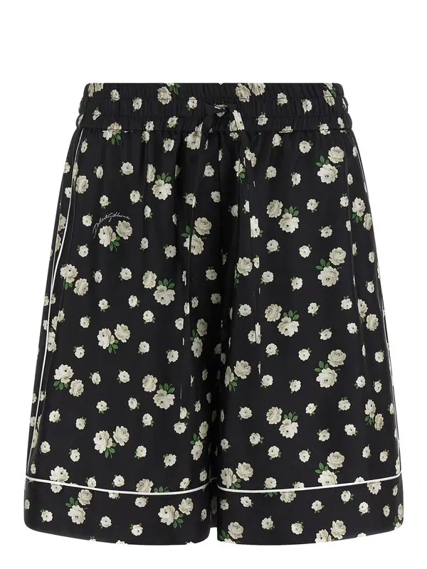 Dolce & Gabbana Fiorellini' Print Silk Twill Bermuda Shorts - Black