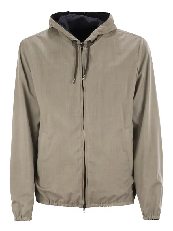 Herno Reversible Hooded Jacket In Virgin Wool And Technical Fabric - Cream