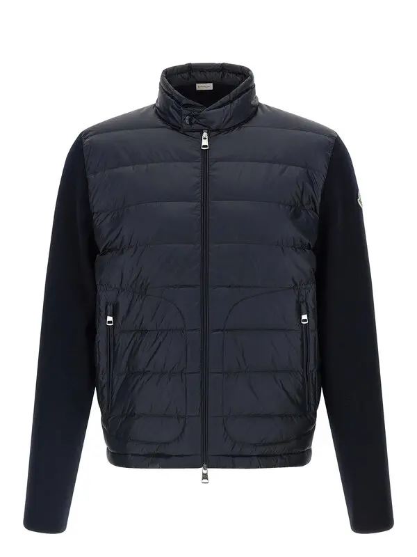 Moncler Padded Cardigan With Quilted Front And High Neck - Blue
