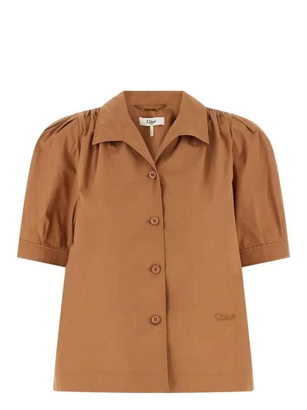 Chloé Logo Embroidered Cotton Poplin Shirt - Brown
