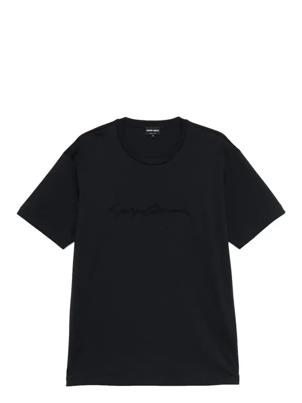 Giorgio Armani Pure Cotton Interlock Signature Logo T-shirt - Blue